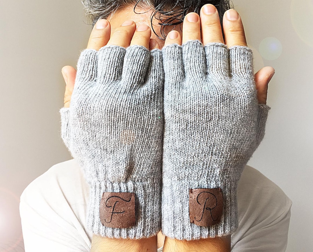 Monogram Fingerless Wool Gloves: Personalized Winter Mittens - Etsy