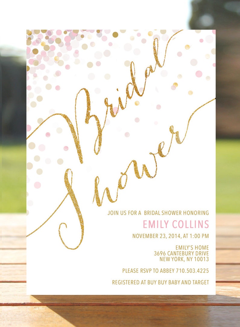 Gold Glitter Bridal Shower Invitation Printable Pink Digital Etsy