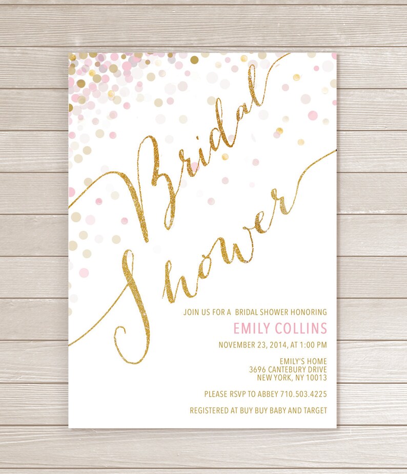 Gold Glitter Bridal Shower Invitation Printable Pink Digital Etsy