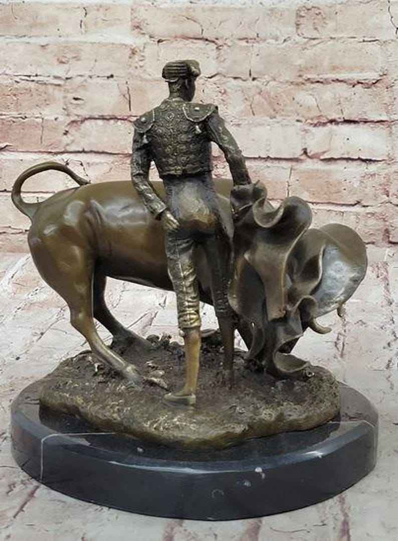 Toreador, Spanish Matador Bullfighter and Bull Lost Wax Bronze Statue ...