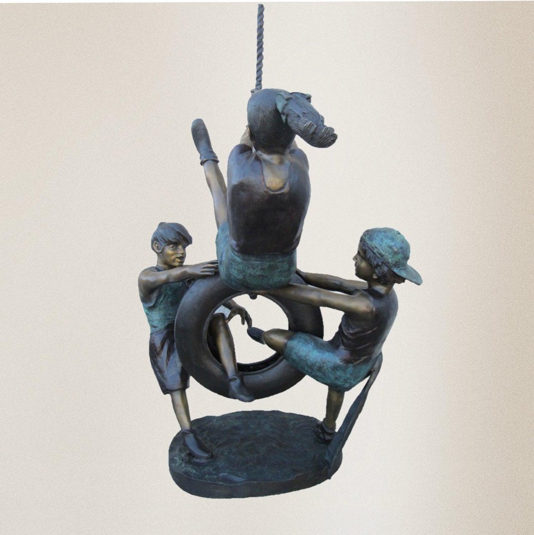 Three Kids Playing With Tire Swing Lost Wax Bronze Statue ~ Monumental ...