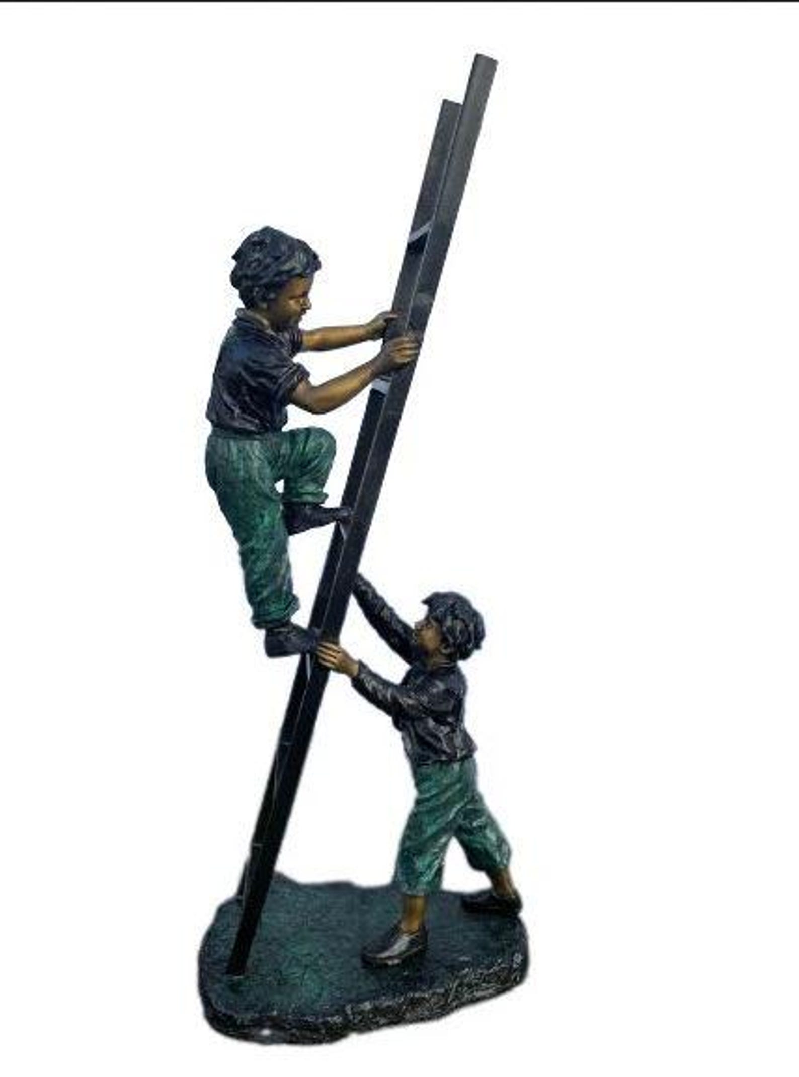 Two Boys, Children on Ladder Lost Wax Bronze Garden Statue 76"h by Max ...