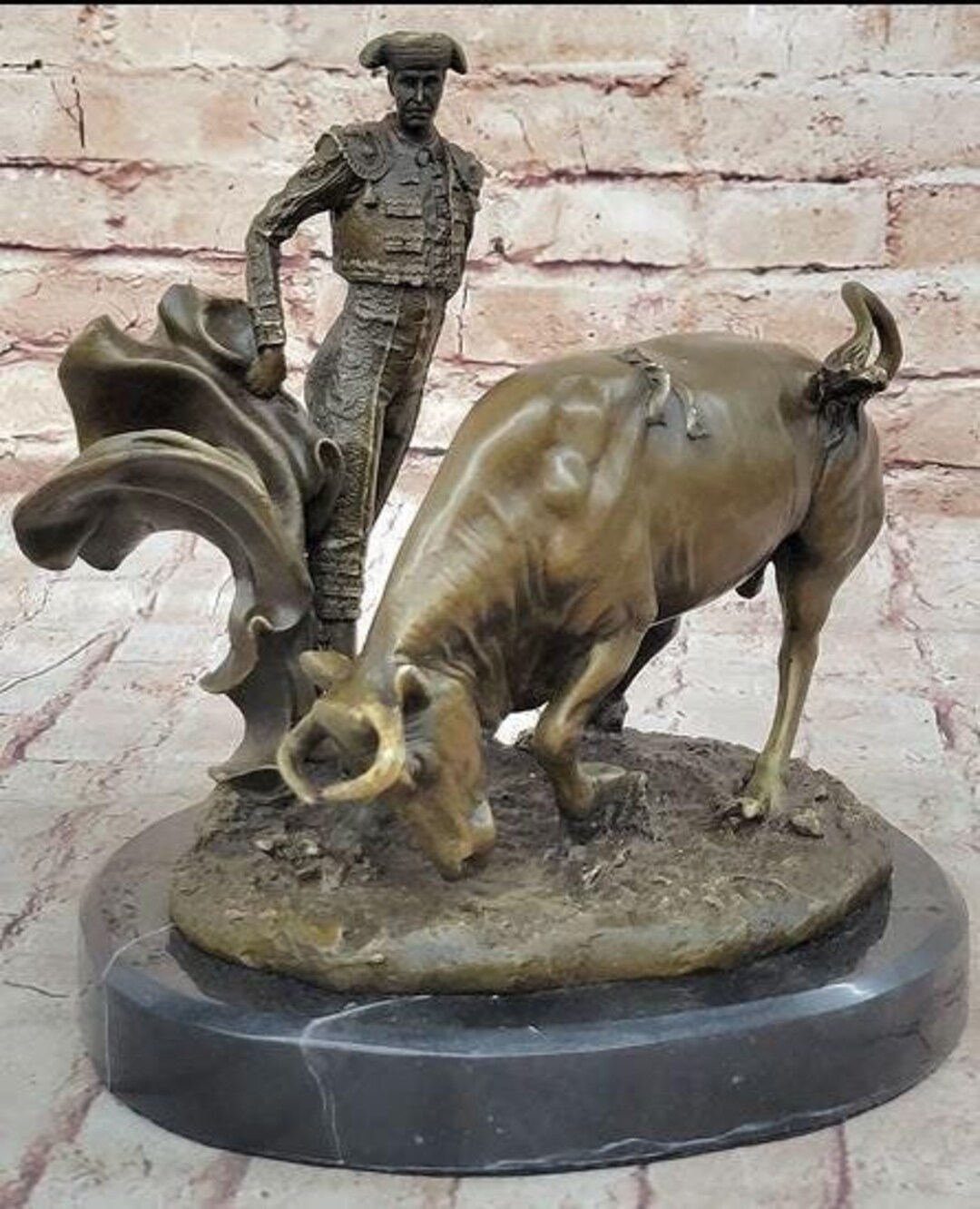 Toreador, Spanish Matador Bullfighter and Bull Lost Wax Bronze Statue ...
