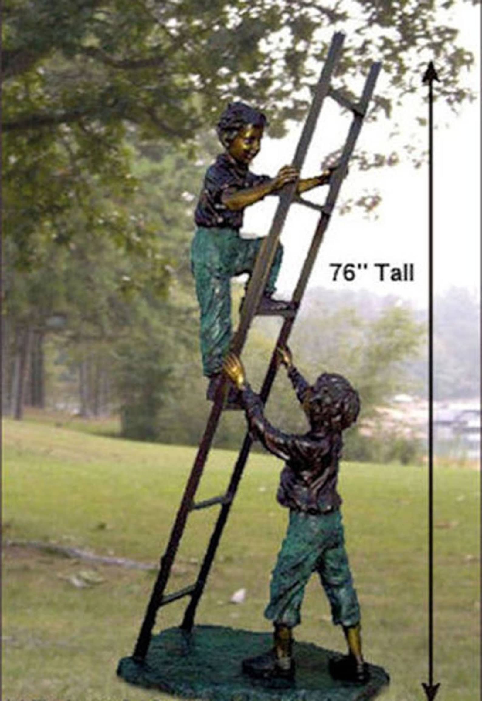 Two Boys, Children on Ladder Lost Wax Bronze Garden Statue 76"h by Max ...