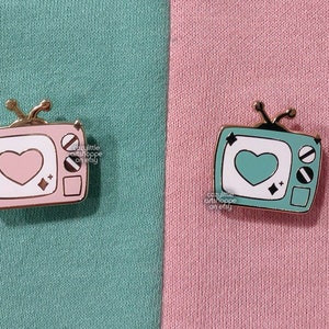 Retro Love - 1 Inch Antique TV Enamel Lapel Pins (pink, Green) - Etsy