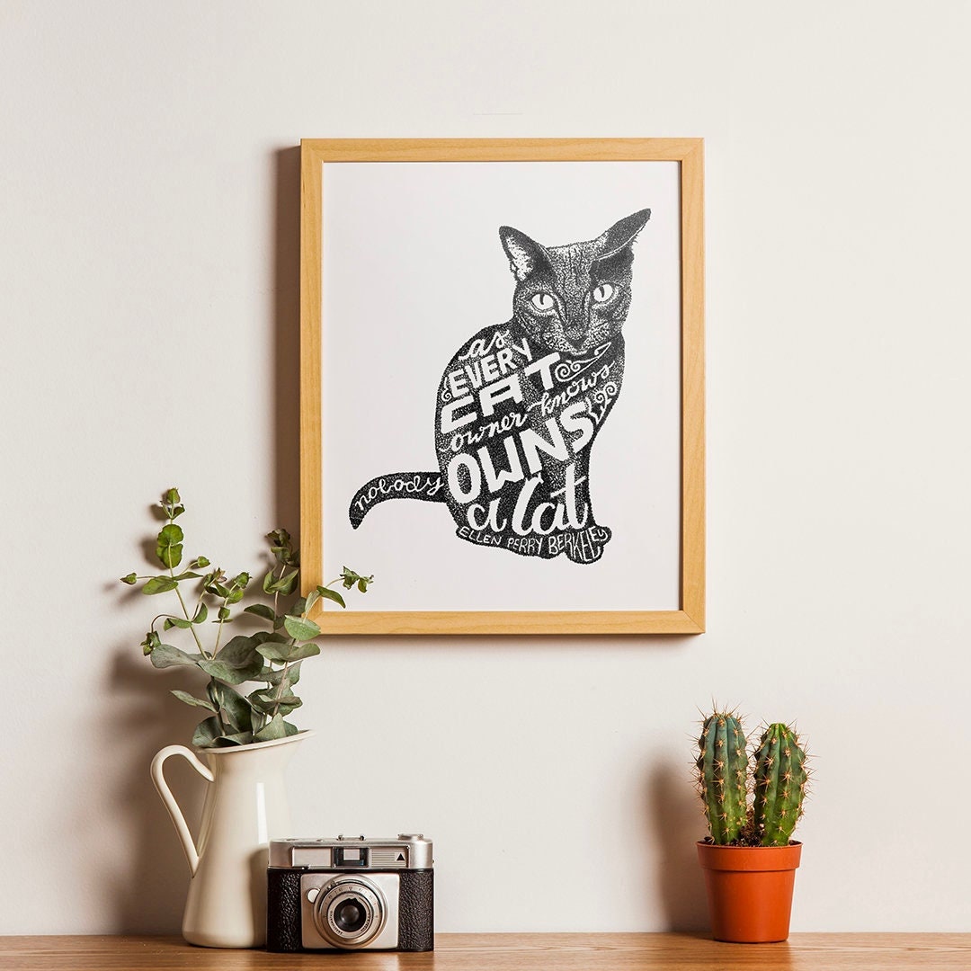 Art Print • Nobody Owns A Cat • Stipple Portrait Illustration With Hand ...