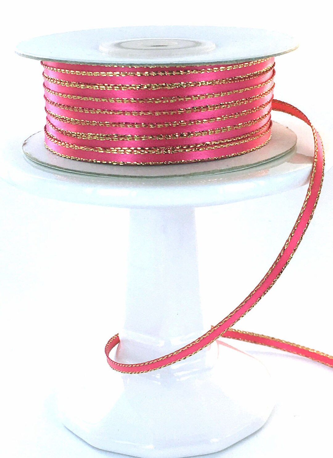 50 Yds Hot Pink Gold Metallic Edge 1/8" Satin Ribbon - Etsy