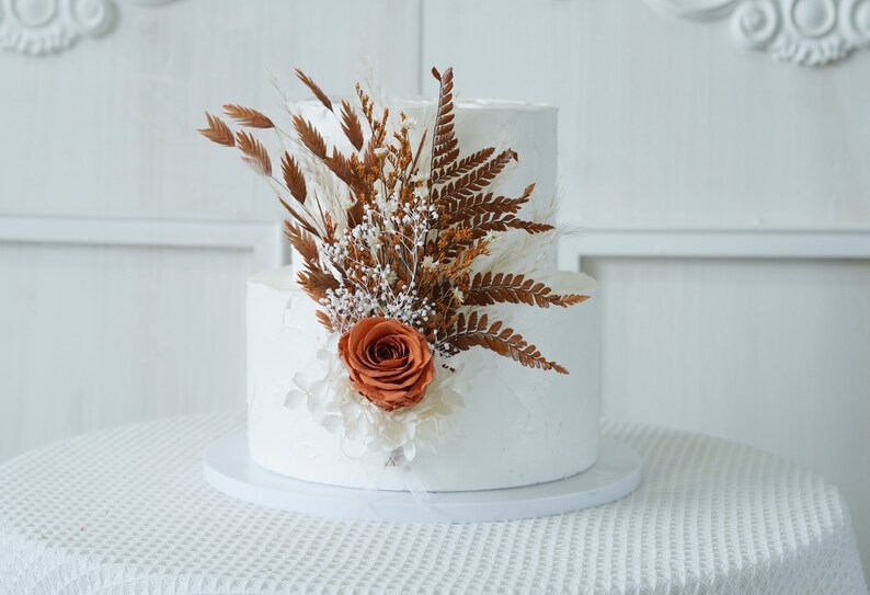 Burnt Orange Cake Topper Dusty Dried Flower Cake - Etsy