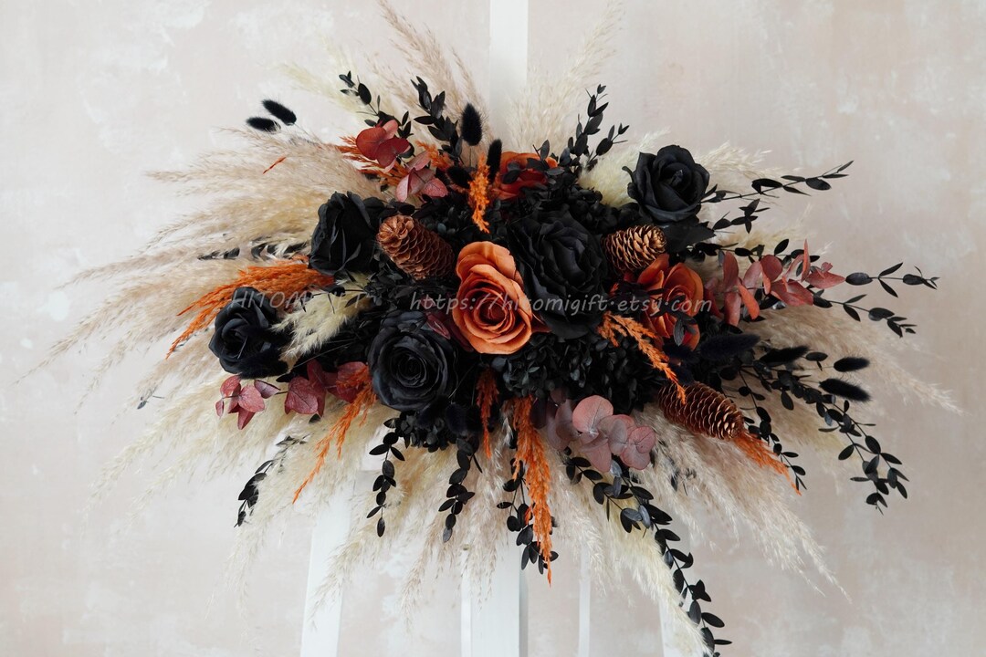 Gothic Wedding Backdrop,black/rust Orange Arch Flower,autumn Wedding ...