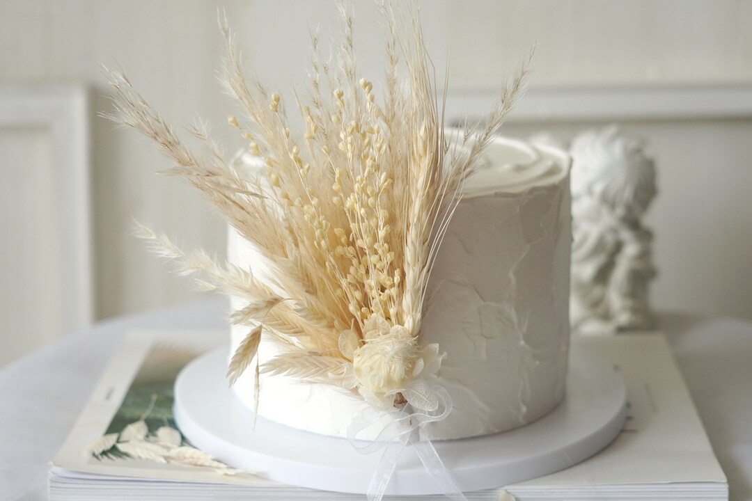 Cake Topper-white Dried Flower Cake Topper-party Cake Topper-wedding ...
