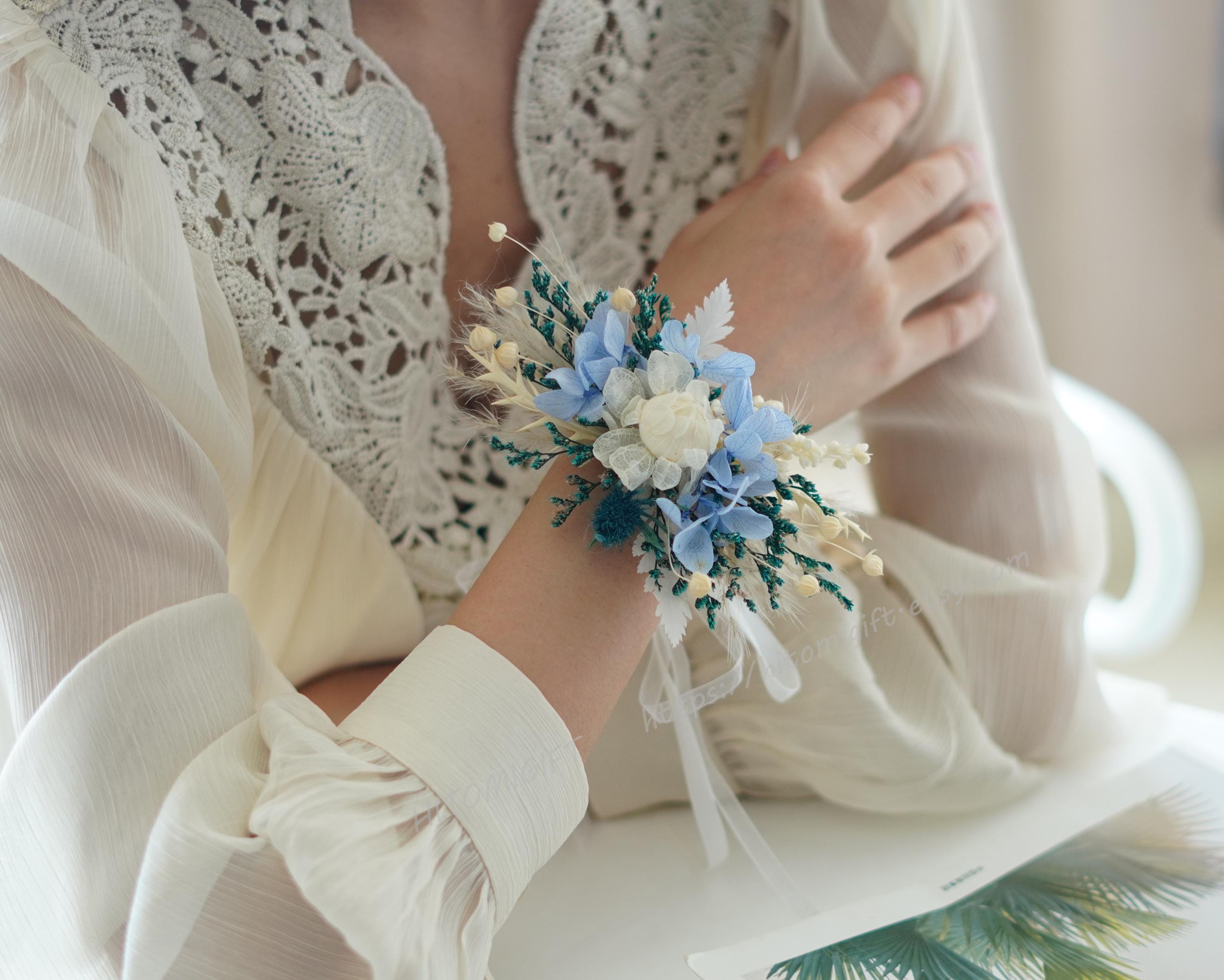 Blue Wrist Corsage/bridal Wrist Flower/bridesmaid Wrist Flower/lady ...
