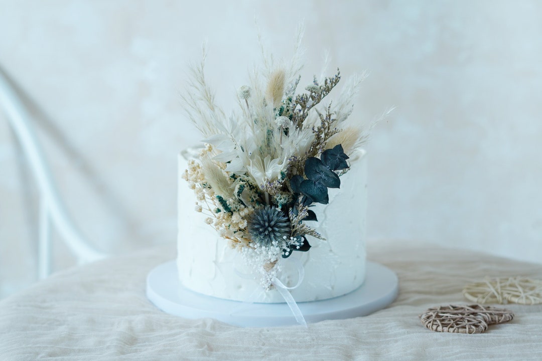 Blue Dried Flower Cake Topper-cake Topper-floral Decor-wedding Cake ...