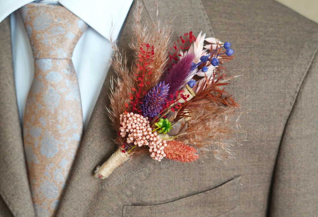 Colorful Boutonniere/men Boutonniere/wedding Boutonniere/dry Flower ...