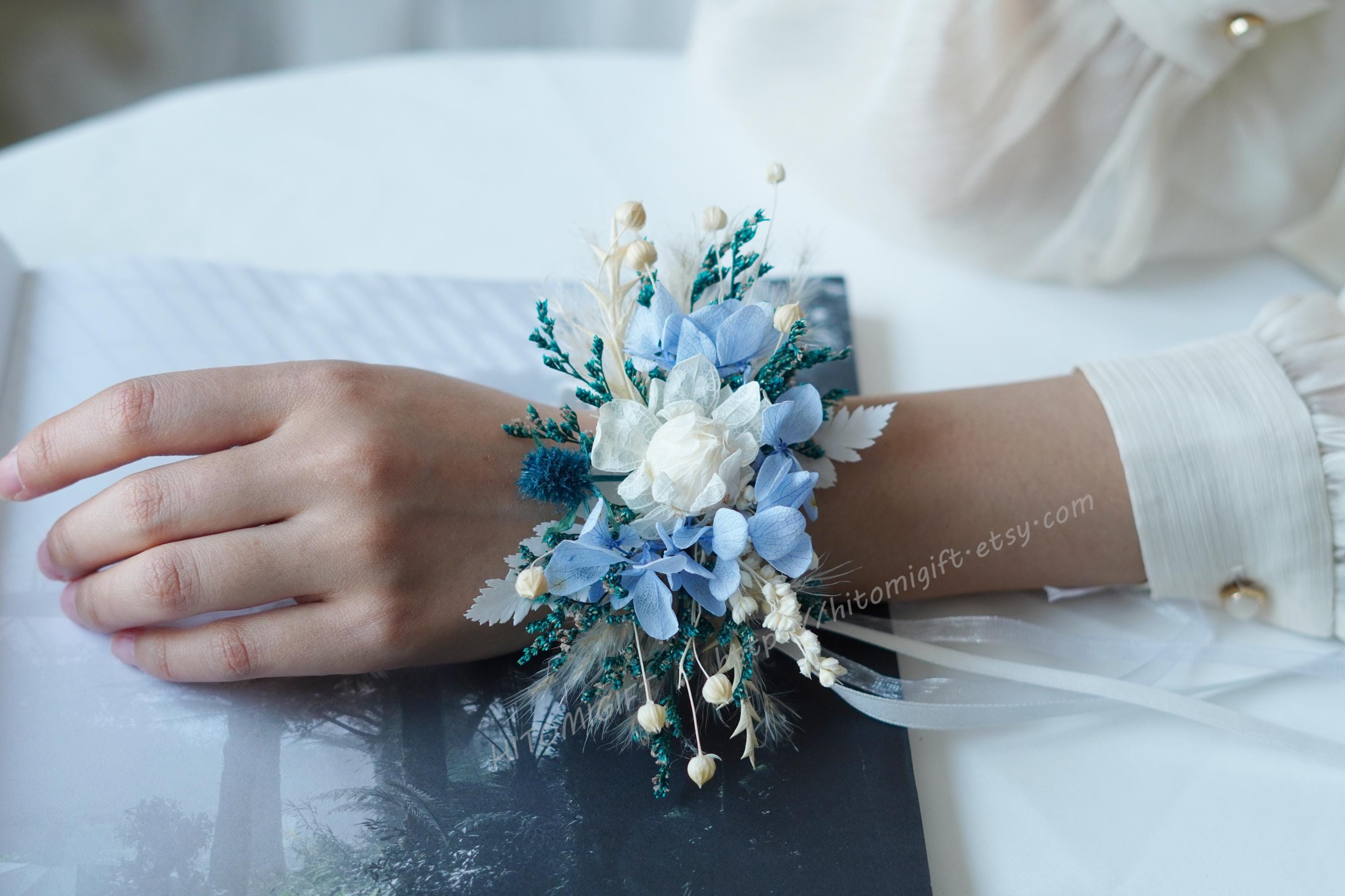 Blue Wrist Corsage/bridal Wrist Flower/bridesmaid Wrist Flower/lady ...
