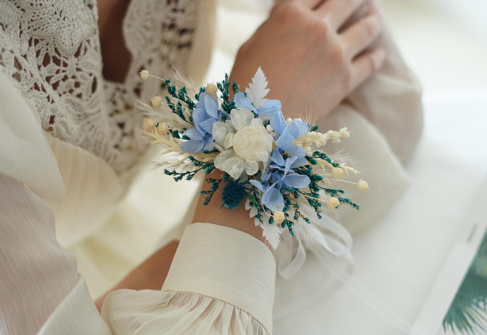 Blue Wrist Corsage/bridal Wrist Flower/bridesmaid Wrist Flower/lady ...