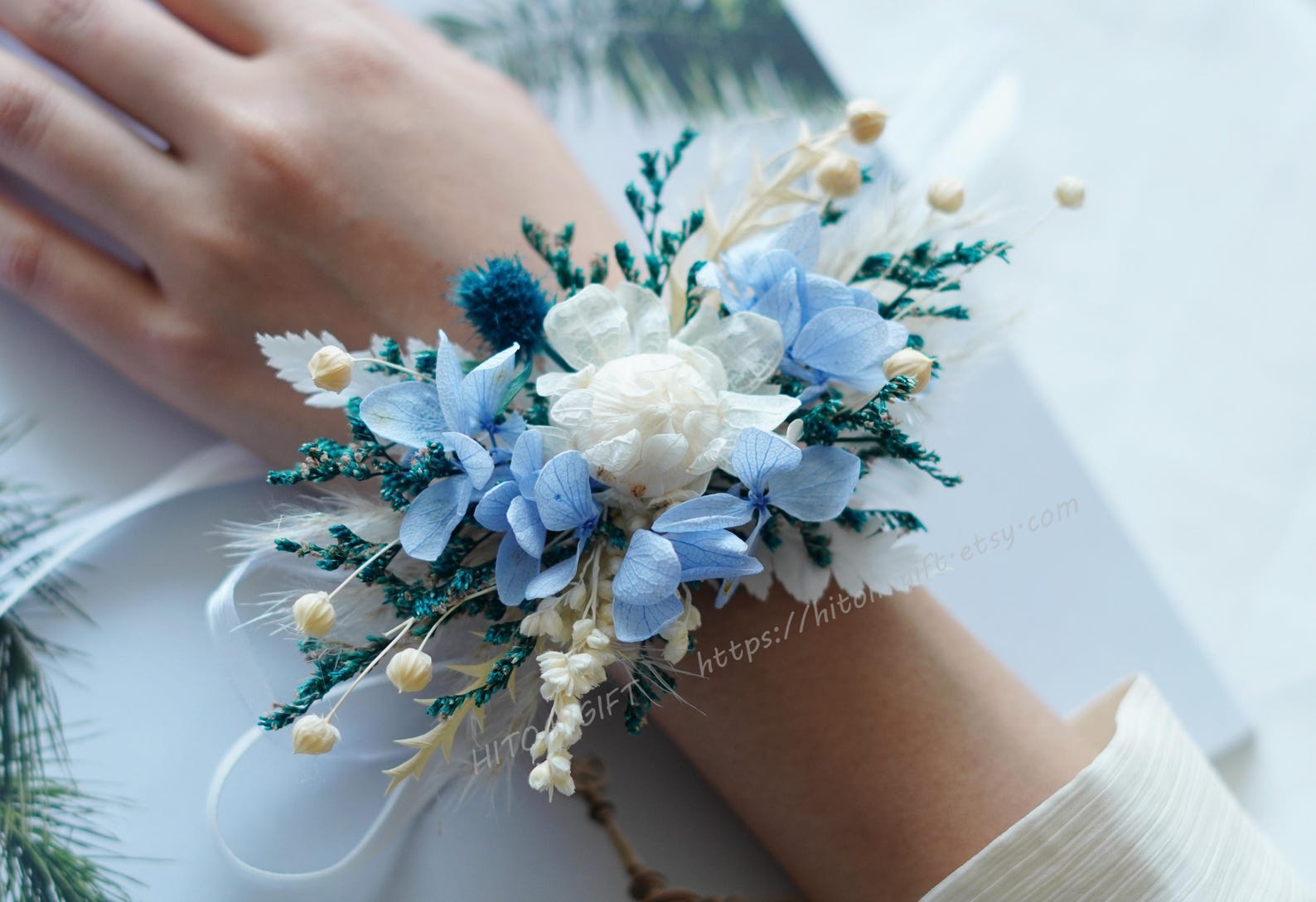 Blue Wrist Corsage/bridal Wrist Flower/bridesmaid Wrist Flower/lady ...