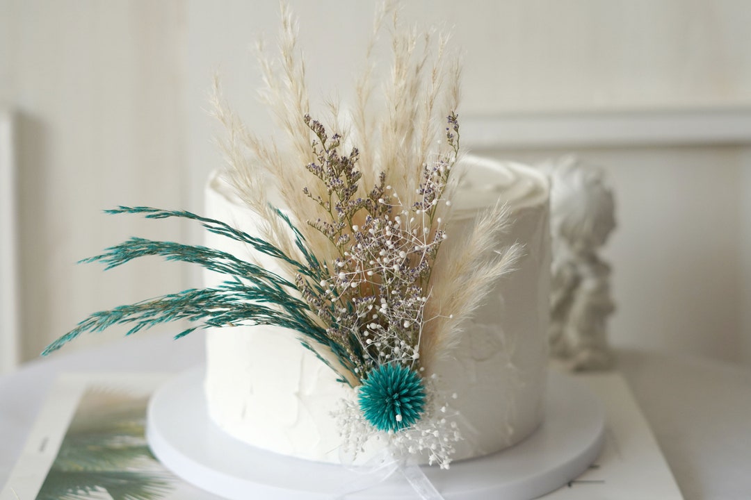 Cake Topper-wedding Cake Topper-blue Dried Flower Cake Topper-party ...