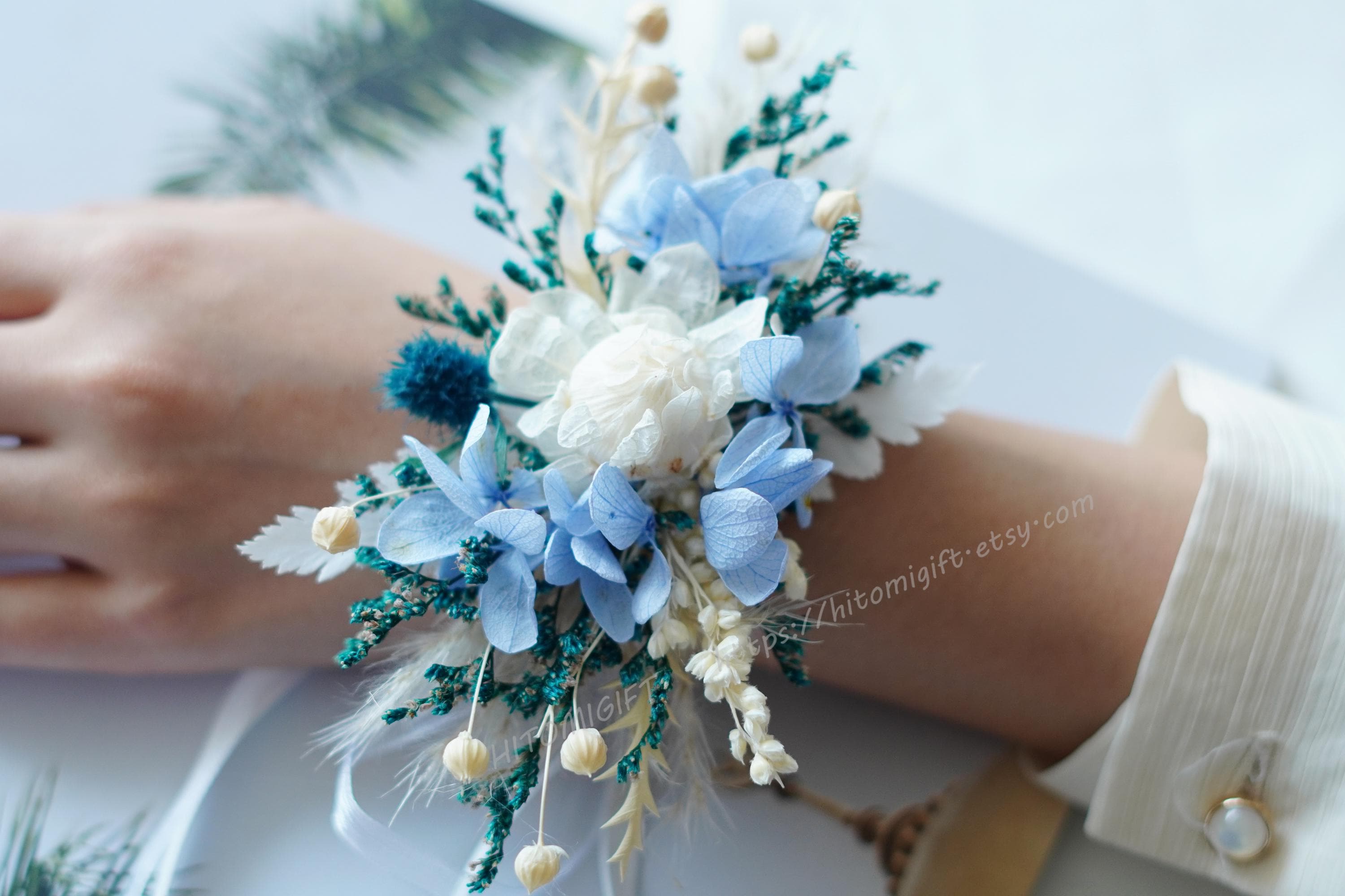 Blue Wrist Corsage/bridal Wrist Flower/bridesmaid Wrist Flower/lady ...