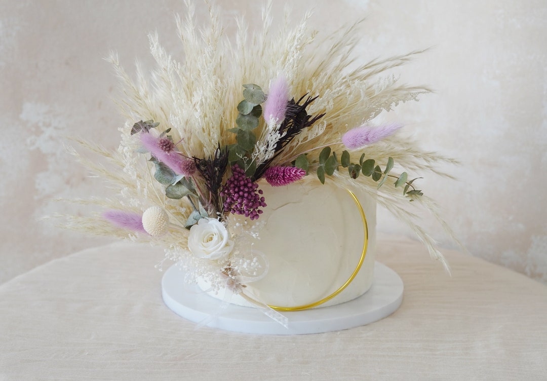 Romantic Purple Cake Topper-wreath Cake Topper - Boho Dried Flower Cake ...