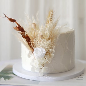 Cake Topper-white Dried Flower Cake Topper-party Cake Topper-wedding ...