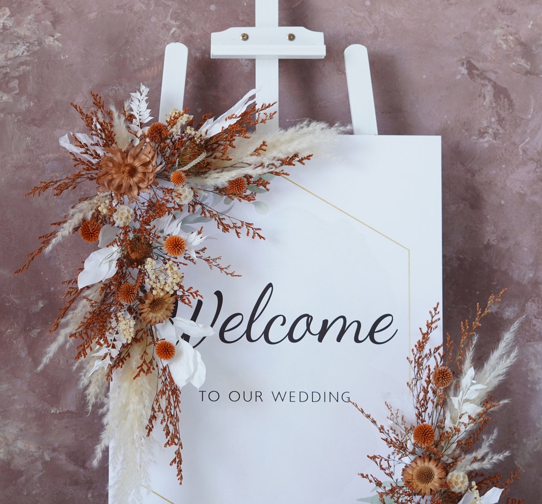 Dusty Welcome Sign,wedding Sign Flower,pampas Grass Welcome Sign,dried ...
