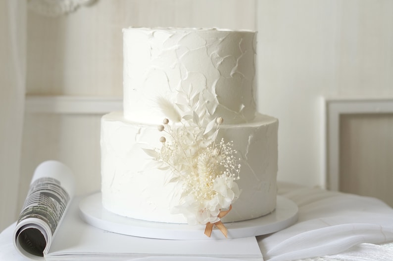 White Cake Topper - Dried Flower Cake Topper-flower Cake Topper-wedding ...
