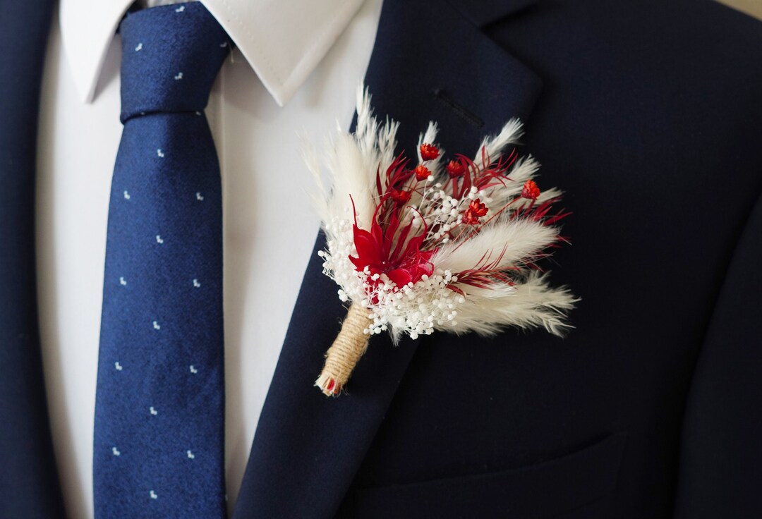 Red Buttonhole,wildflower Boutonniere,red Groom Boutonniere,groom ...