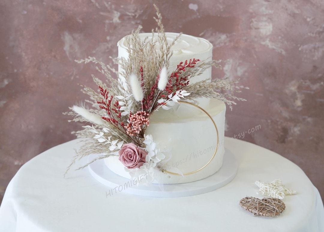 Pink Wreath Cake Topper - Pink Rose Flower Cake Topper-party Cake ...