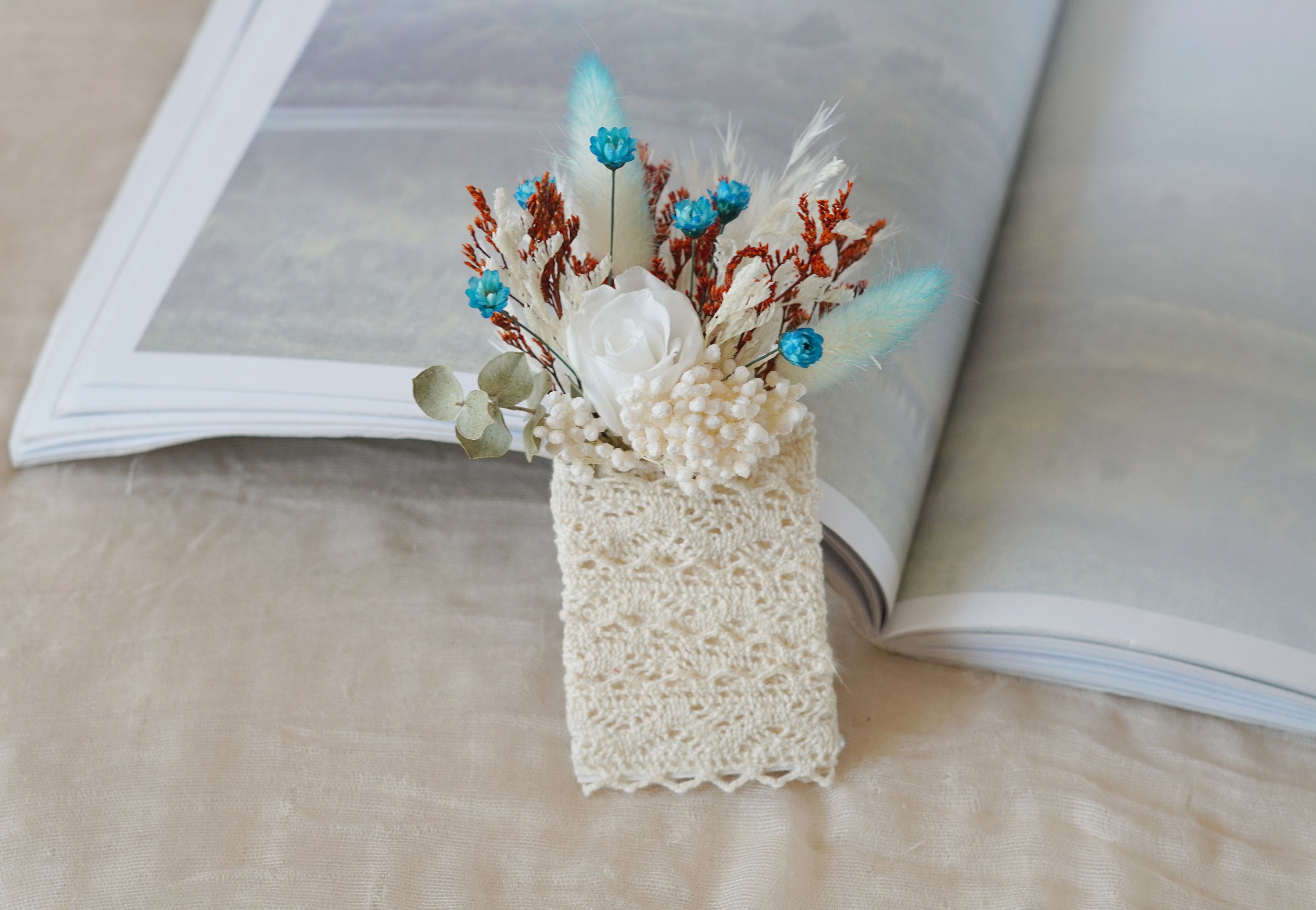 Burnt Orange+blue+white Wrist Corsage,pampas Grass Wrist Corsage,lady ...