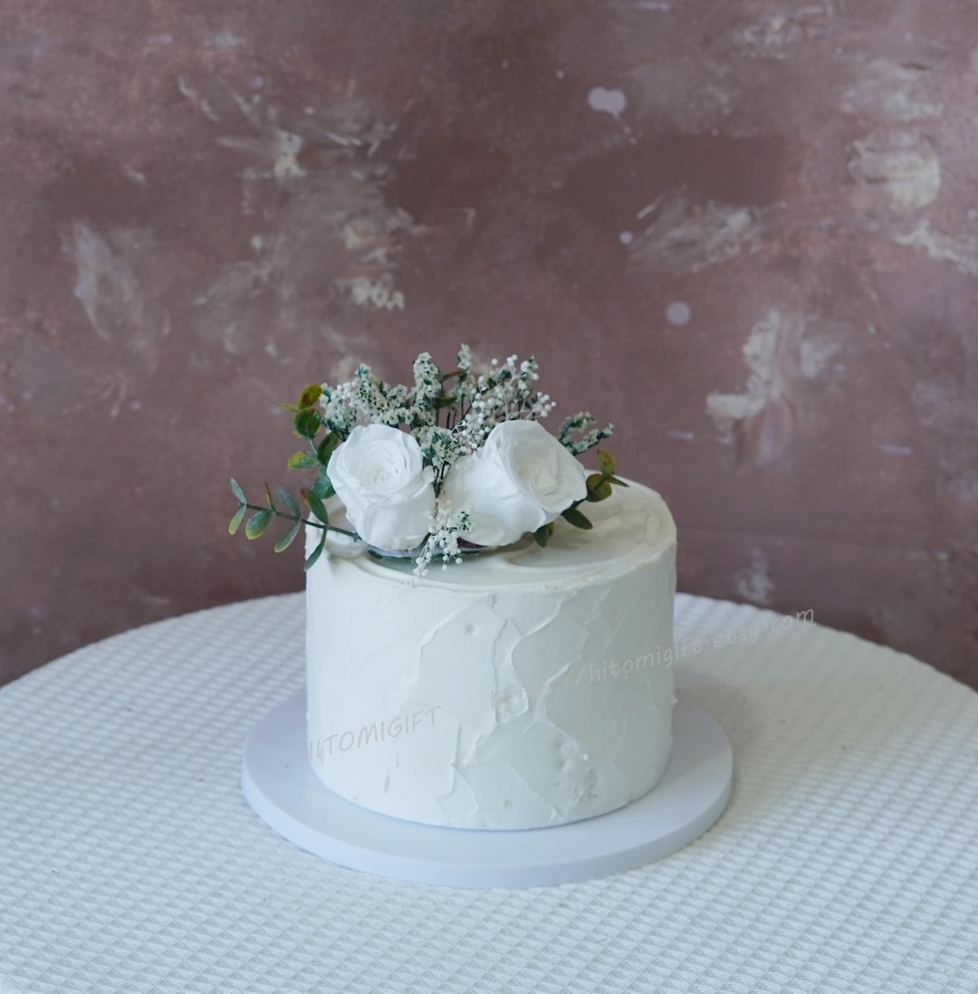 White Rose Cake Topper - Dried Flower Cake Topper-flower Cake Topper ...