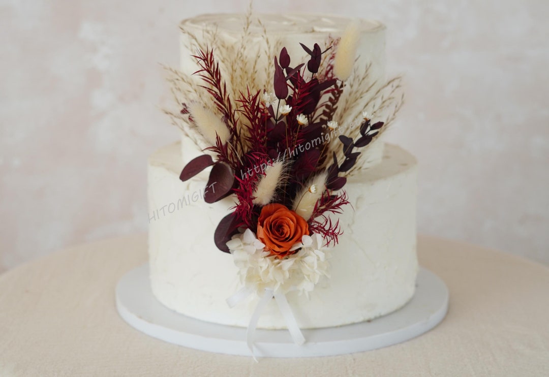 Rust Cake Topper - Burgundy Cake Topper - Dried Flower Cake Topper ...