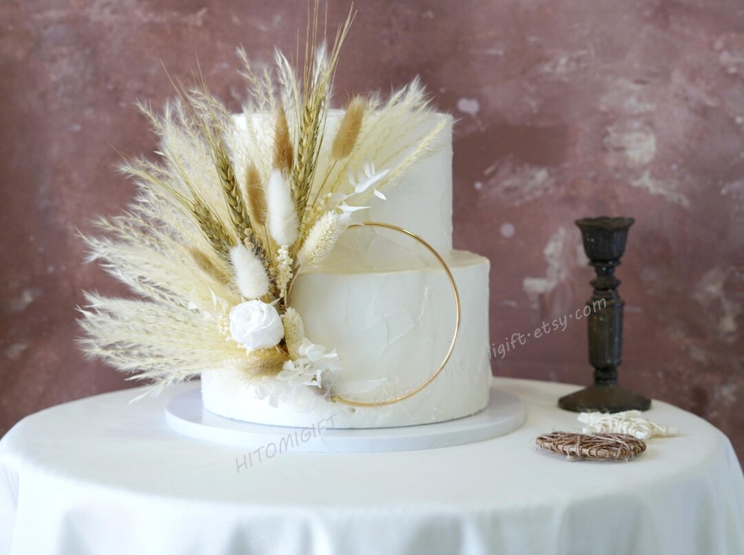 Rose Wreath Cake Topper - Boho Dried Flower Cake Topper-party Cake ...