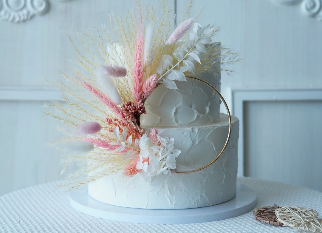 Wreath Cake Toppers Pink Cake Toppers Boho Flower Cake Toppers Party ...