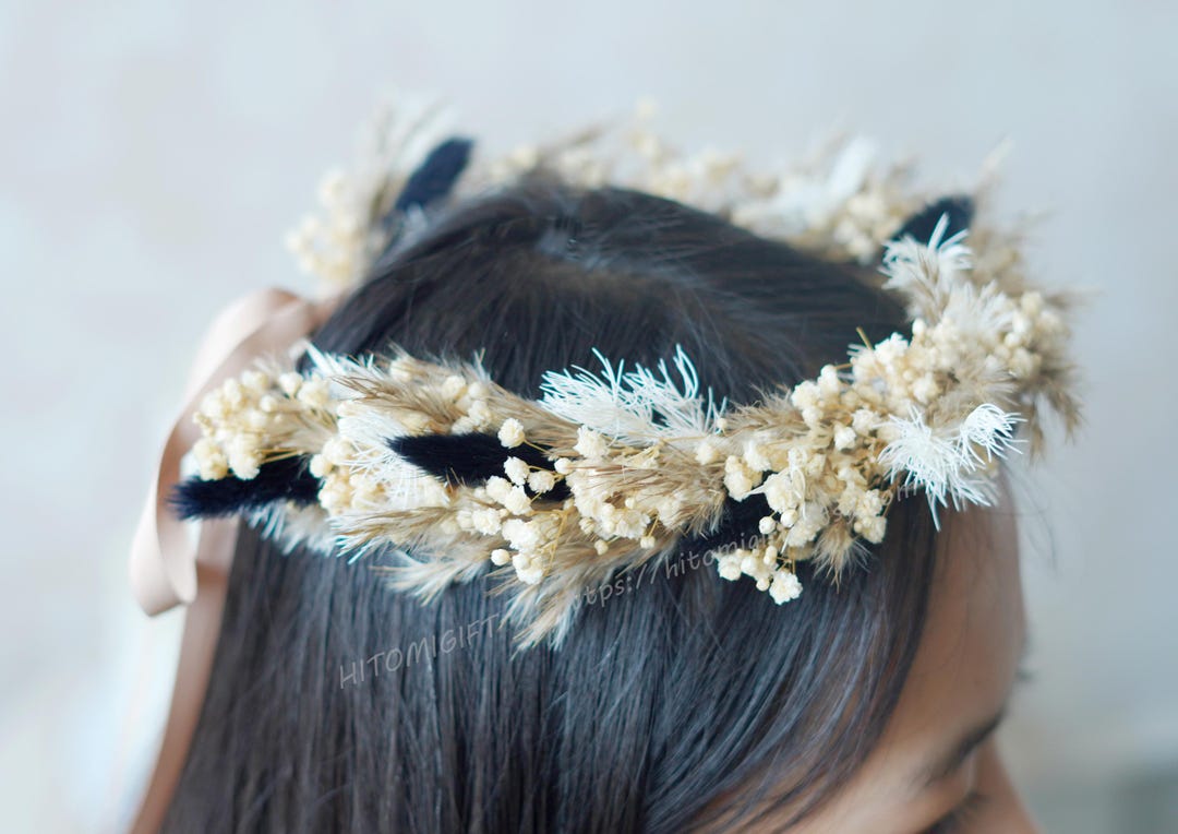Princess Flower Crown/pampas Grass Garland/ Wedding Flower Girl /bridal ...