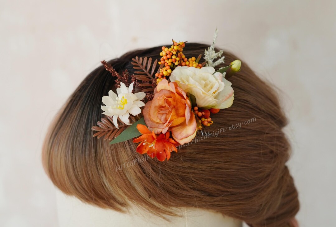 Faux Burnt Orange Hair Comb/terracotta Silk Flower Comb/bride Hair Comb ...