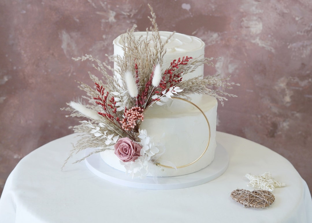 Pink Wreath Cake Topper Pink Rose Flower Cake Topper-party Cake Topper ...