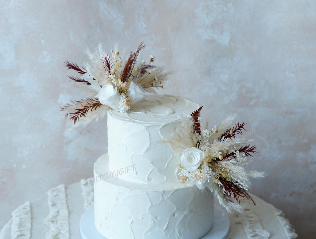 White Rose Cake Topper-wedding Cake Topper-dried Flower Cake Topper ...