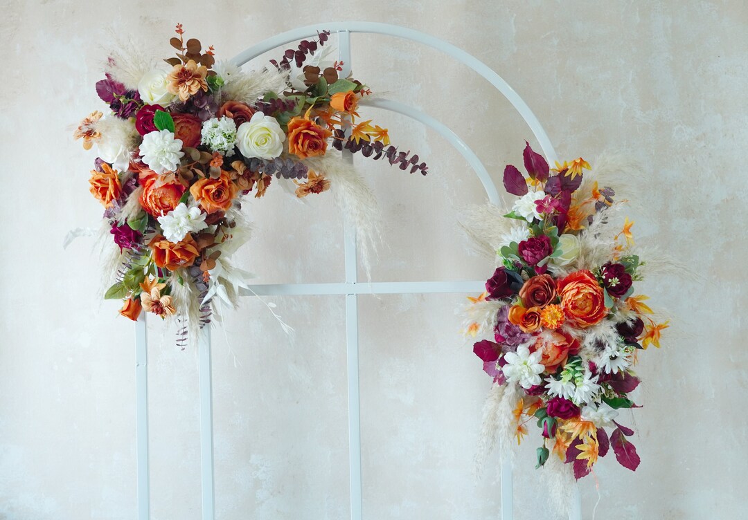 Boho Burnt Orange Arch Flowers,dusty Wedding Arch Flowers,rust Orange ...