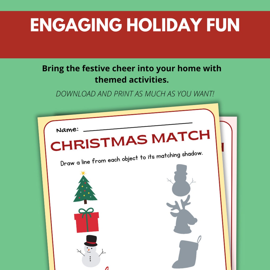 Christmas Matching Game Printables Holiday Matching Game for Kids ...