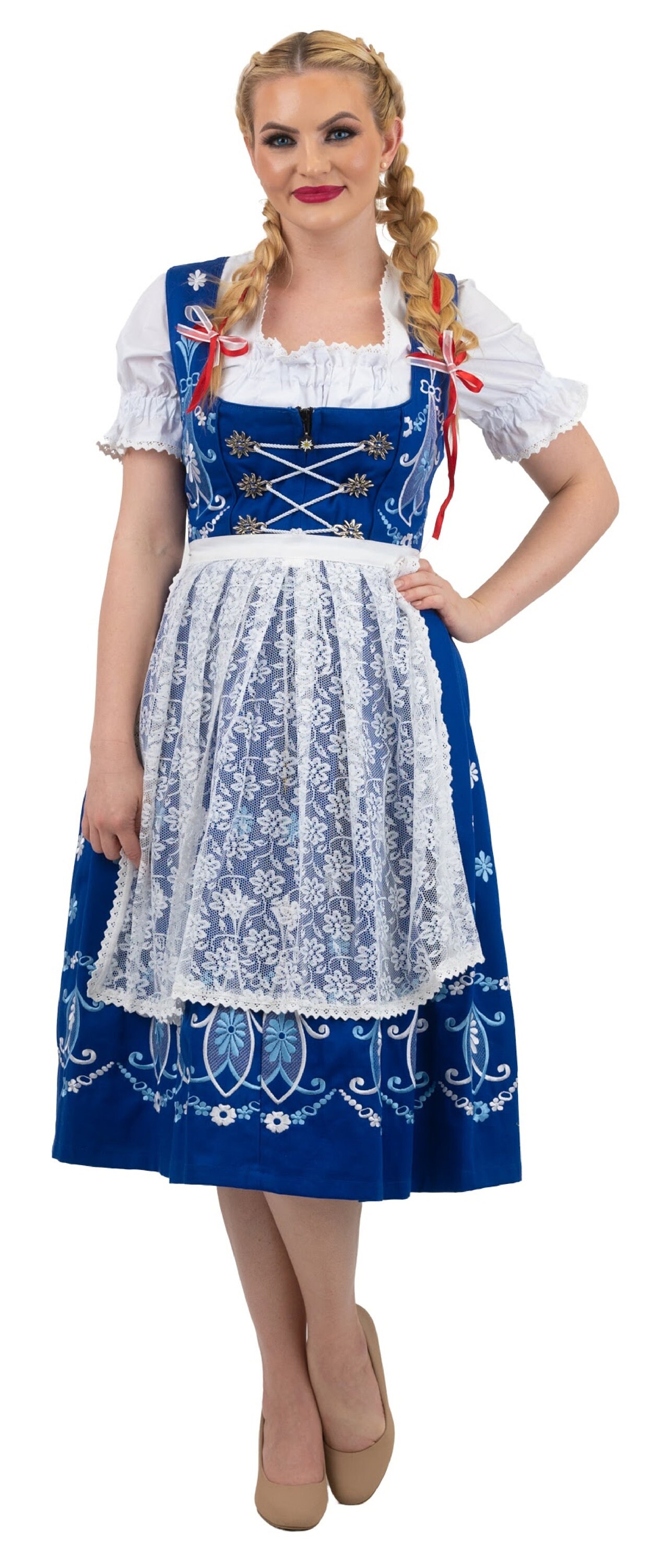 Blue Embroidered Dirndl Dress Set With Lace Apron, Plus Sizes - Etsy