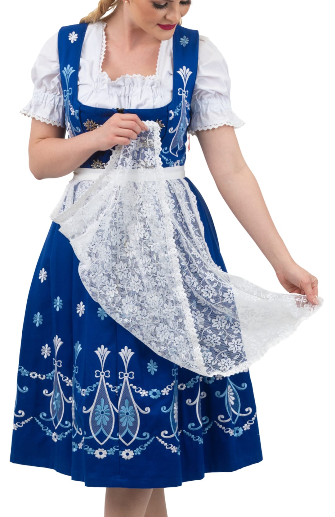 Blue Embroidered Dirndl Dress Set With Lace Apron, Plus Sizes - Etsy