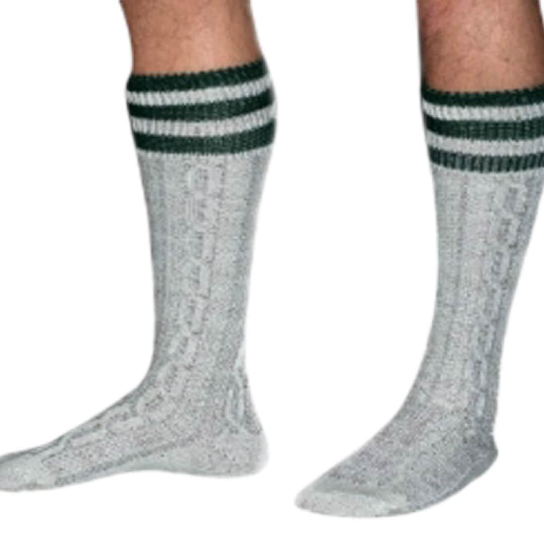 Traditional Long Braided Lederhosen Socks - Gray With Green Trim ...