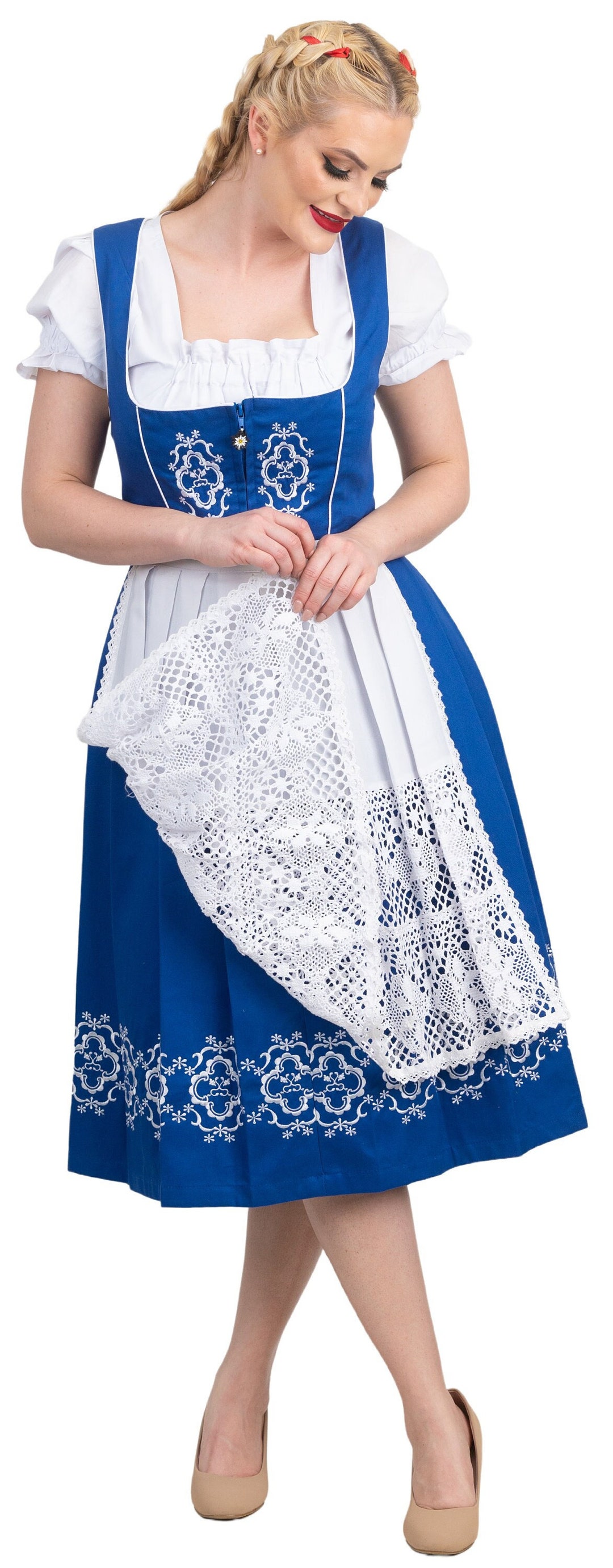 3 Piece Long Blue German Dirndl Dress Set for Bavarian Oktoberfest - Etsy