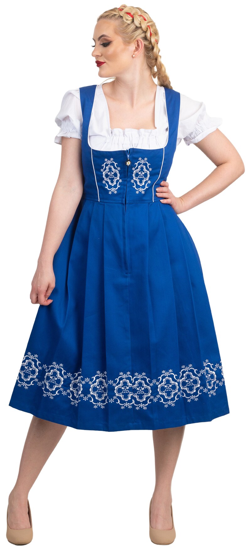 3 Piece Long Blue German Dirndl Dress Set for Bavarian Oktoberfest - Etsy
