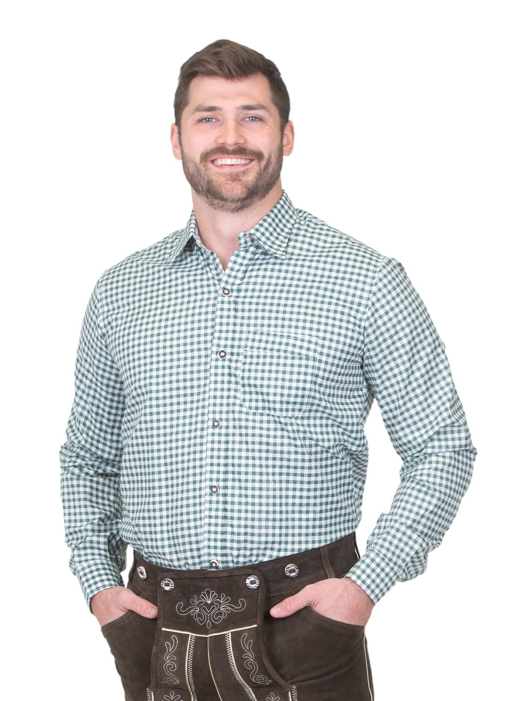 Traditional German Green Plaid Lederhosen Shirt - Casual Bavarian Style ...