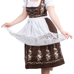 Authentic German Long Brown 3 Piece Dirndl Set With Bavarian Floral ...