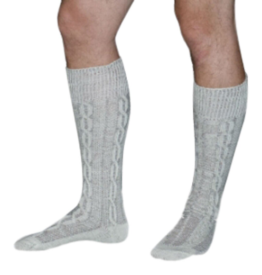 Classic Long Braided Lederhosen Socks, Grey Hue - Ideal for Oktoberfest ...