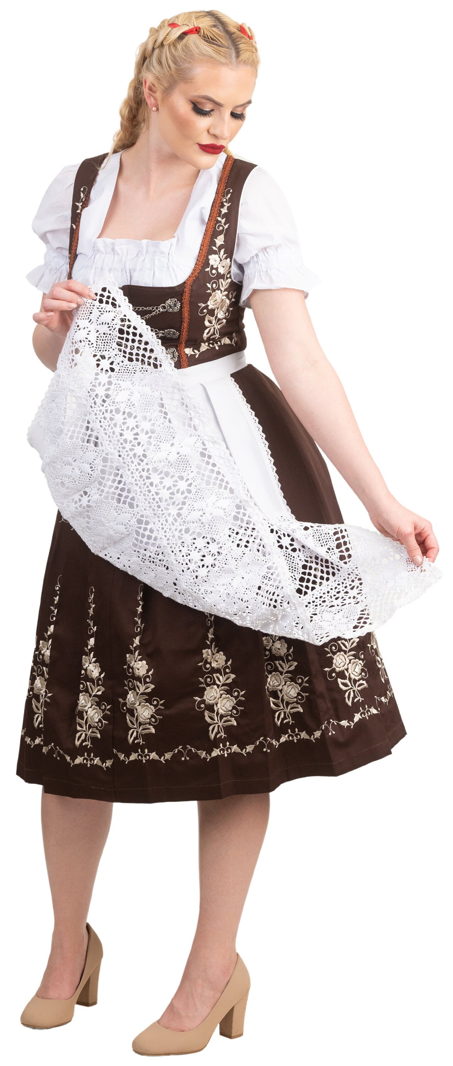 Authentic German Long Brown 3 Piece Dirndl Set With Bavarian Floral ...