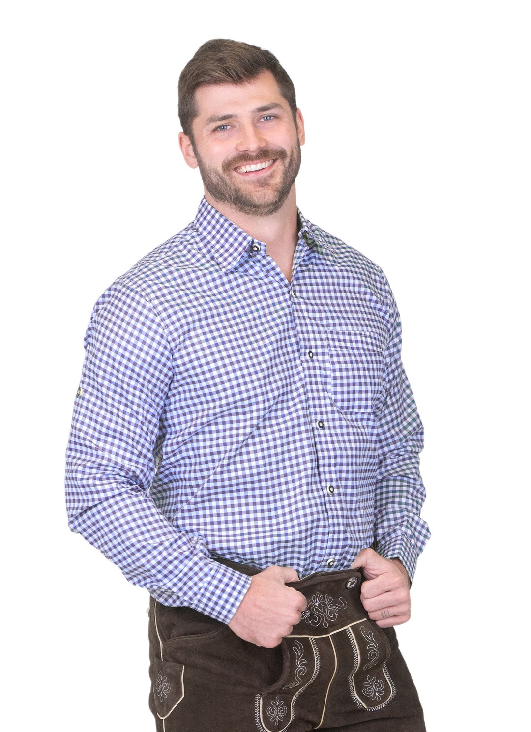 Traditional German Blue Plaid Lederhosen Shirt - Casual Bavarian Style ...