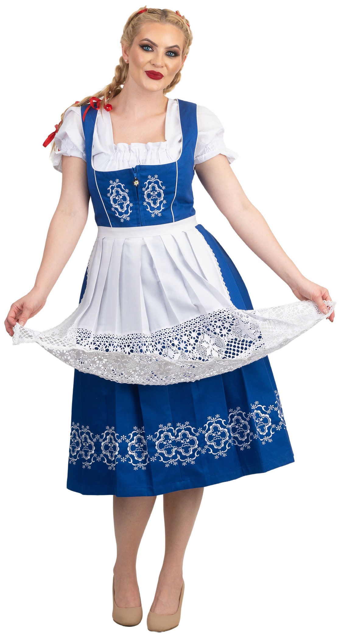 3 Piece Long Blue German Dirndl Dress Set for Bavarian Oktoberfest - Etsy